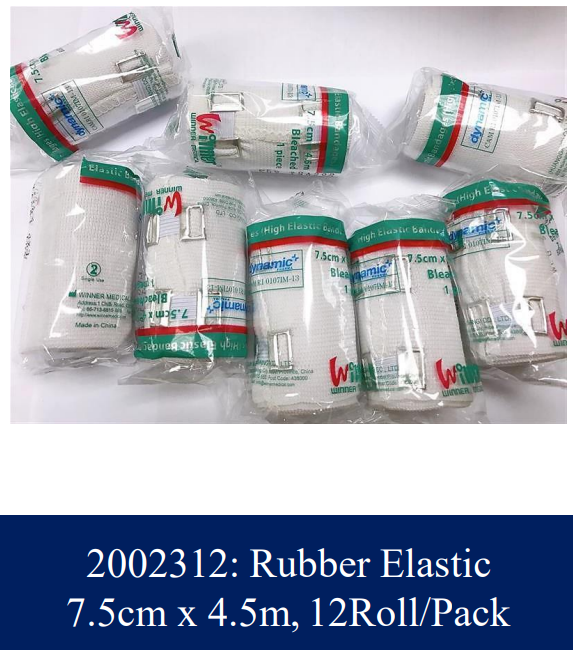 Rubber Elastic Bandages Bleached 7.5cm x 4.5m Winner (Pack/12 Rolls ...