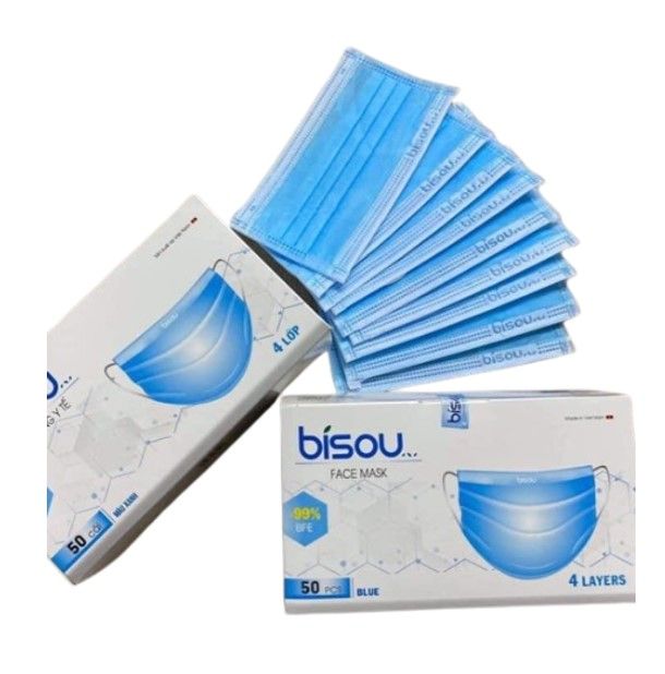 Bisou face mask color blue 4 layers (box/50pcs) - បាយមេដ ខេមបូឌា ...