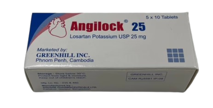 Angilock losartan 25mg square (box/50tab)) - បាយមេដ ខេមបូឌា - Buymed ...