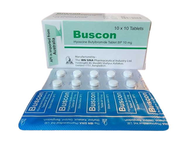 Buscon hyoscine butyl bromide 10mg ibn sina (box/100tab) - បាយមេដ ...