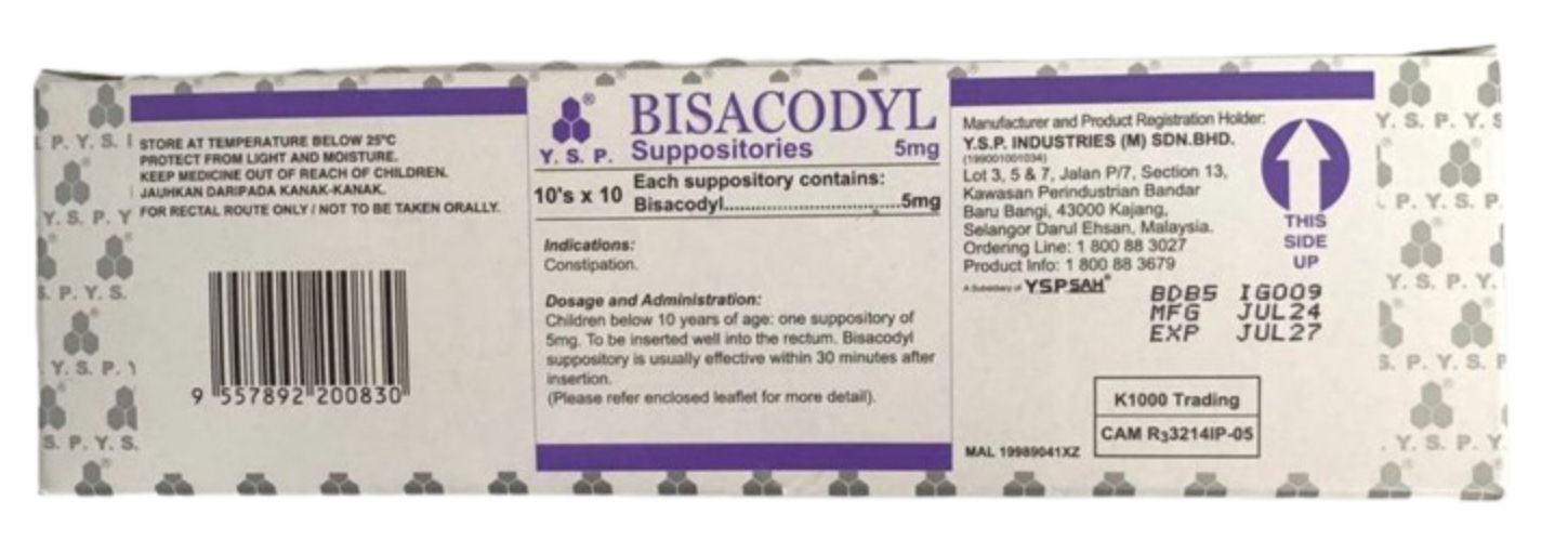 Bisacodyl 5mg suppository Y.S.P (10Tabs x10/Box) - បាយមេដ ខេមបូឌា ...